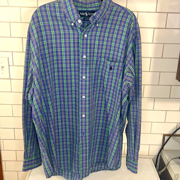 Ralph Lauren | Shirts | Vintage Mens L Ralph Lauren Blue Green Plaid ...